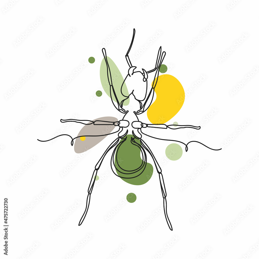 Continuous one simple single line drawing of ant icon in silhouette on ...