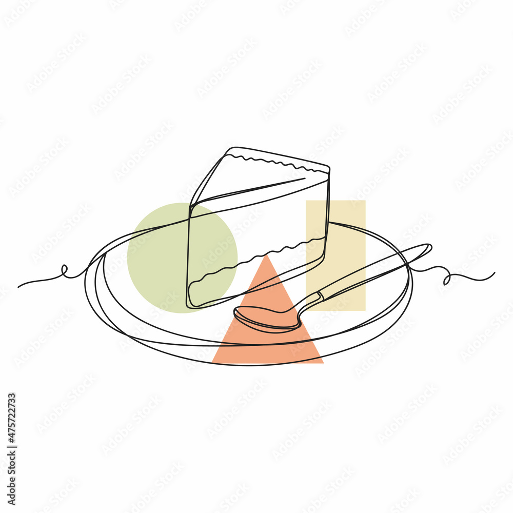 Continuous one simple single line drawing of cheesecake delicious food ...