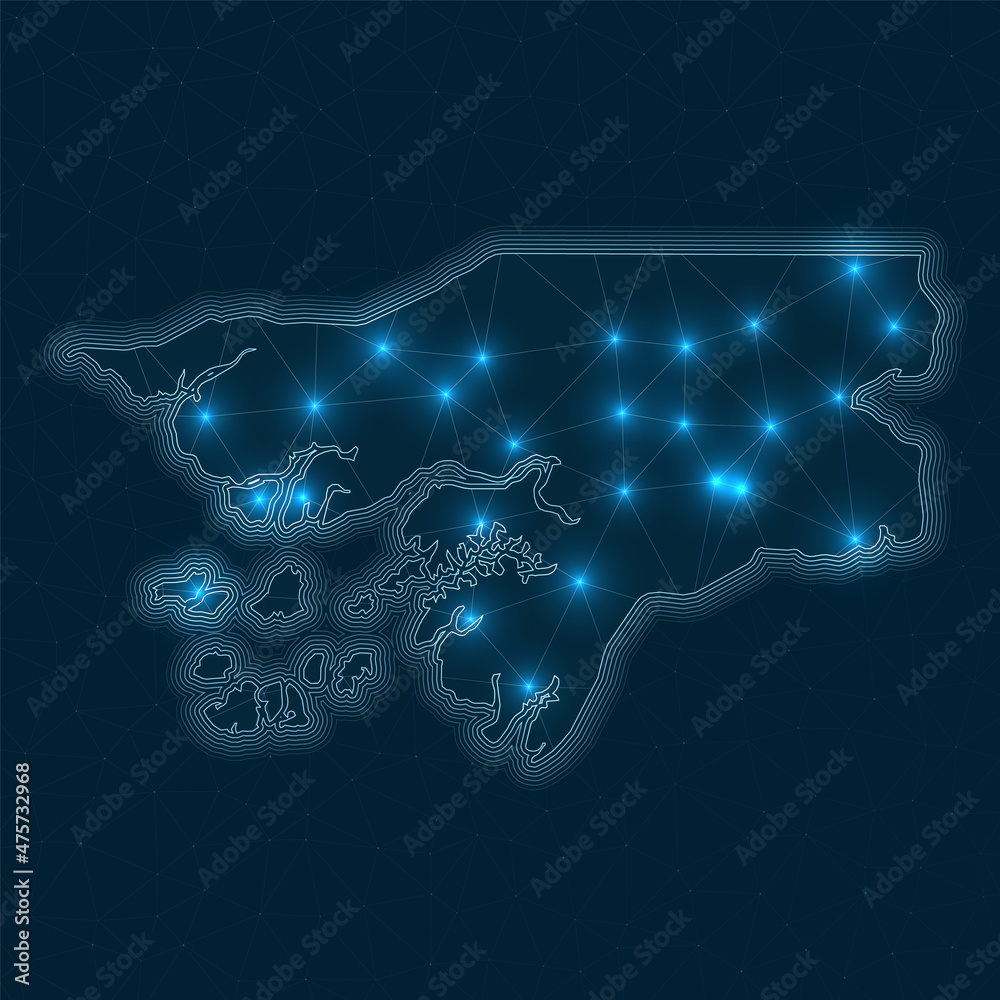 Guinea-Bissau network map. Abstract geometric map of the country. Digital connections and ...