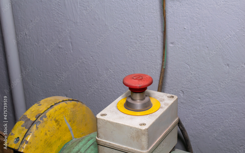 red mushroom type emergency stop switch Stock Photo | Adobe Stock