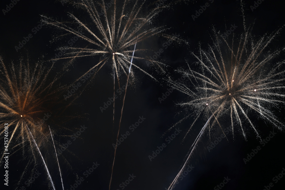 Stunning colorful fireworks and black night sky photographed in Dubai ...