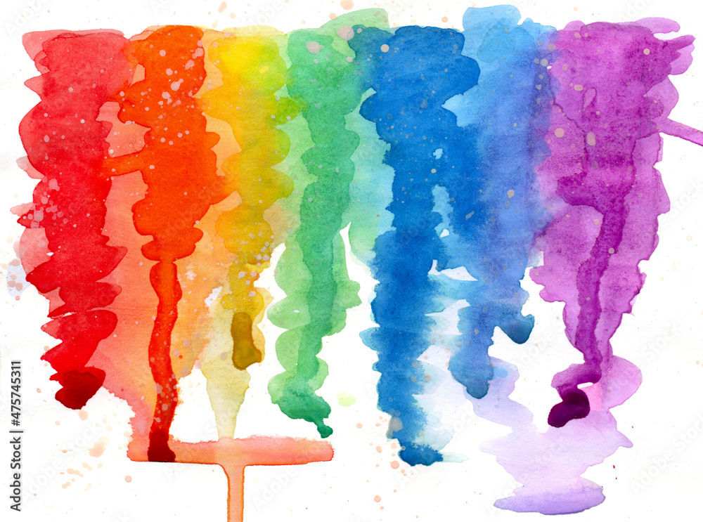 Watercolor smudges of all colors of the rainbow follow one another on a ...
