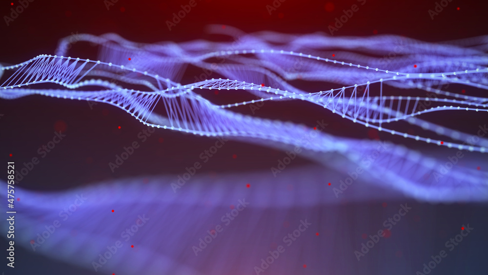 Dna from a moving wave and particles. Abstract dark background. Medical ...