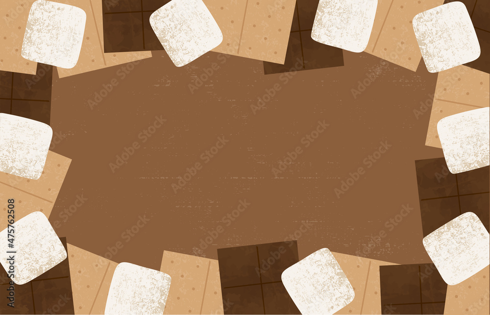 Border of grahams, chocolate, and marshmallows background with ...