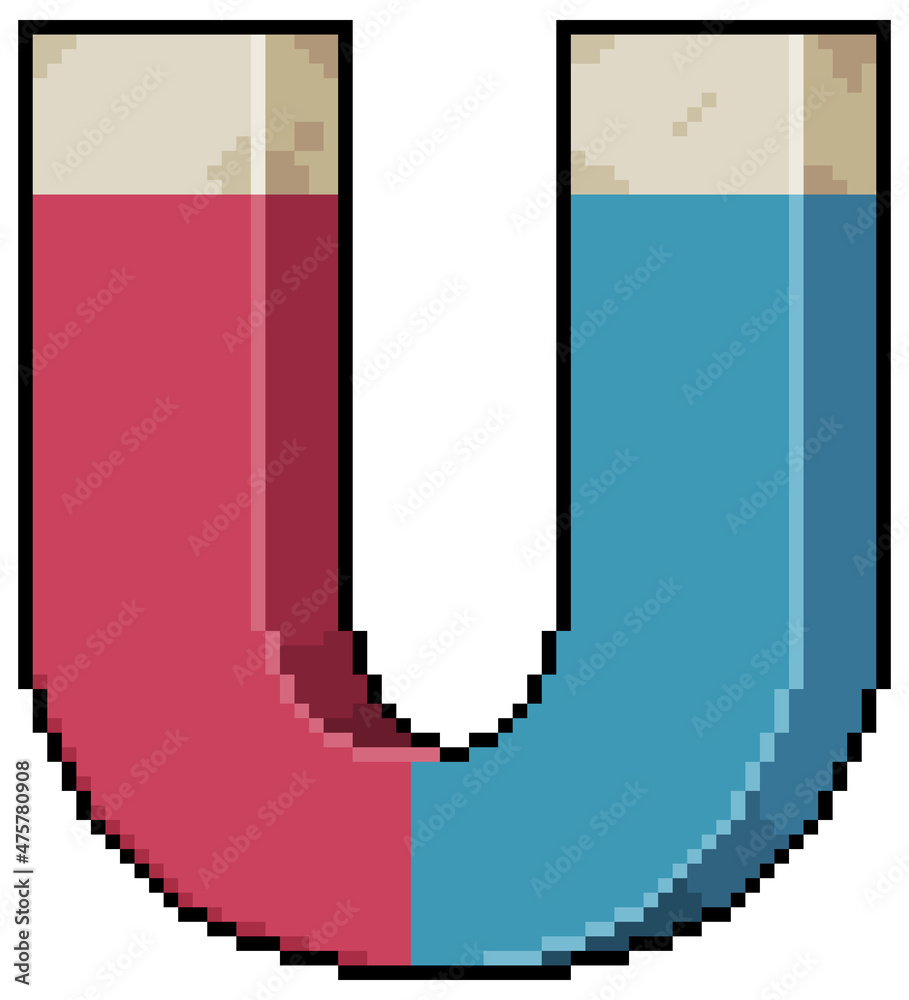 Pixel art magnet red and blue magnetism vector icon for 8bit game on ...