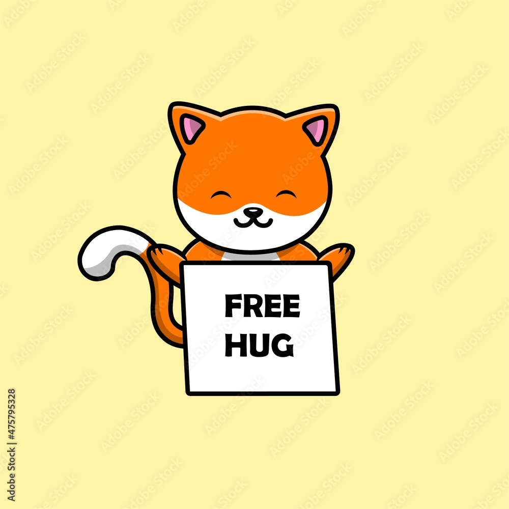 Cute Cat With Free Hug Board Cartoon Vector Icon Illustration. Animal ...