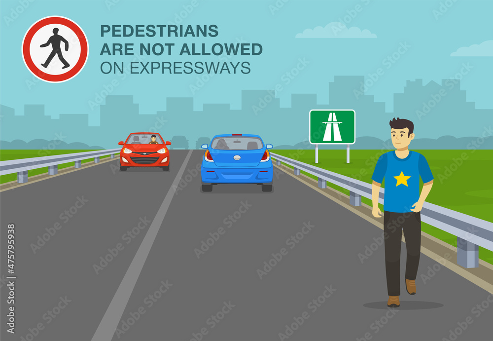 Vetor de Traffic rules on highway, speedway, motorway. Male character ...