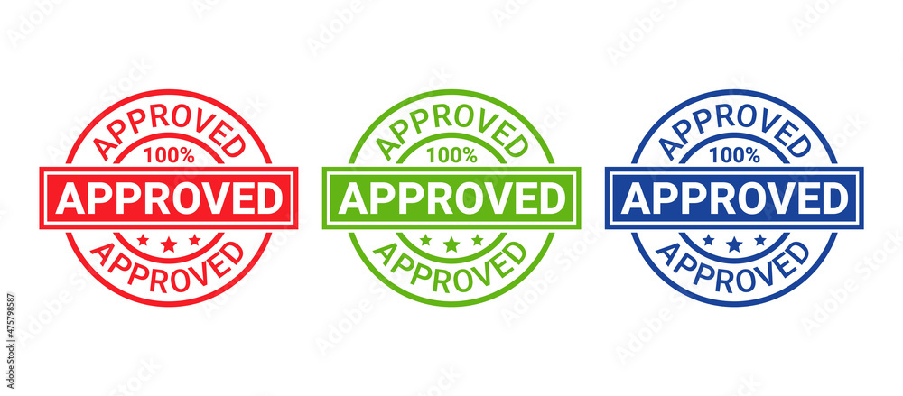 Approved stamp. Approval permit badge label. Accepted round sticker ...
