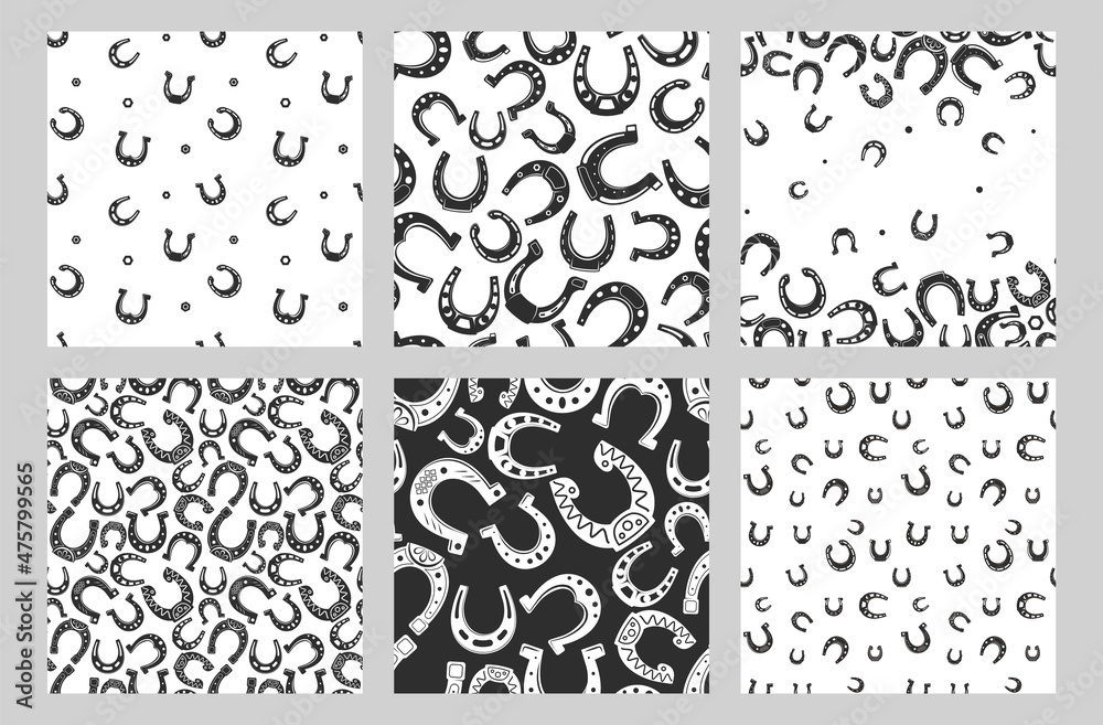 Horseshoe pattern. Seamless print with black silhouette of horse foot ...