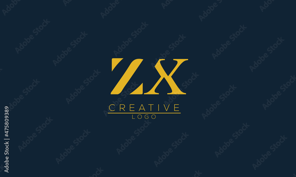 ZX is a creative logo with golden color and blue background. Stock ...
