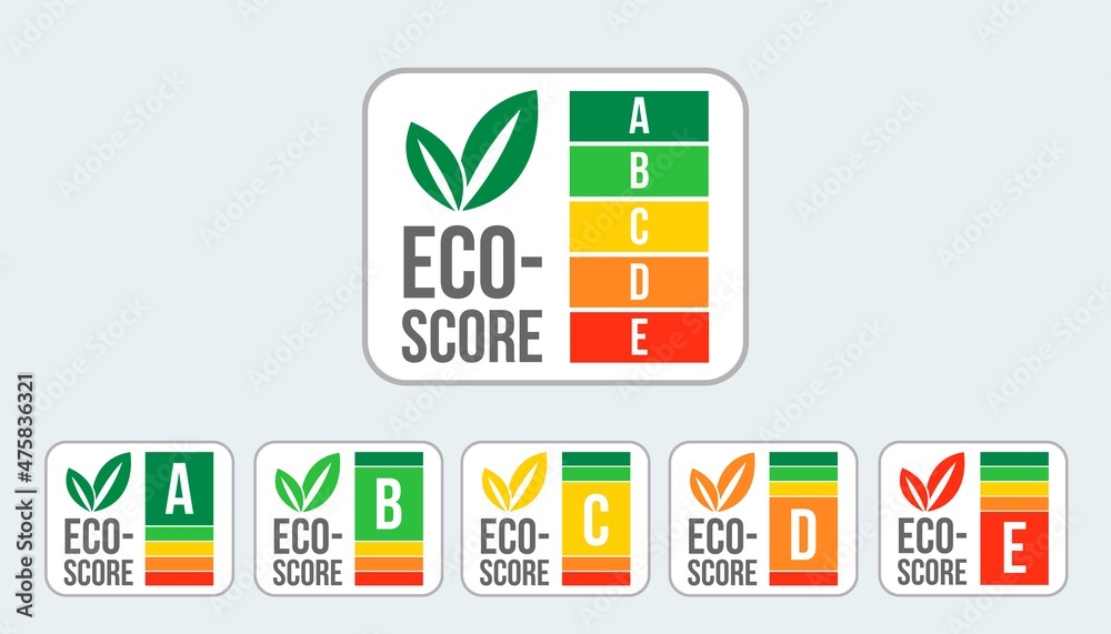Eco-score, nutri-score, planet-score sustainability vector label Stock ...