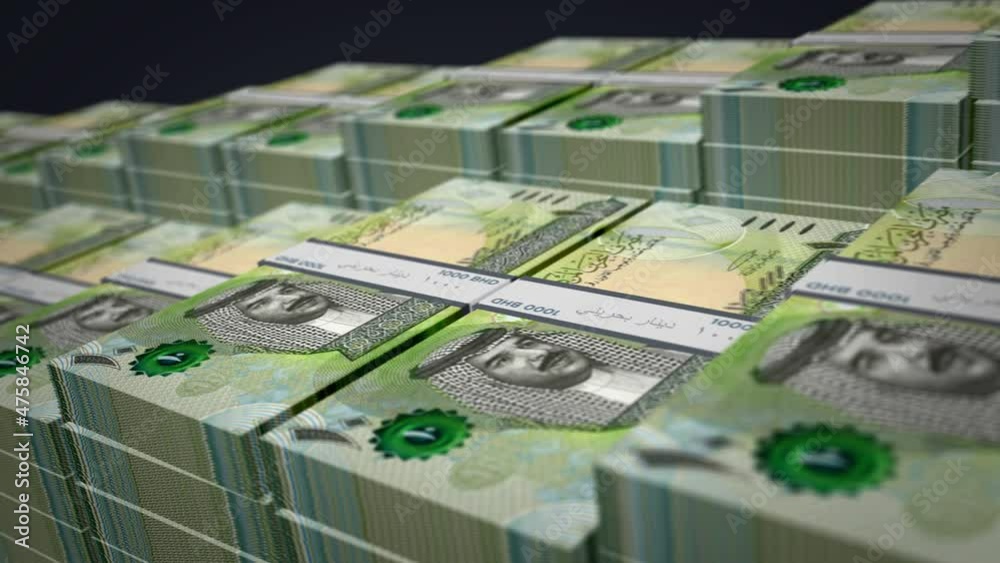 Bahrain Dinar banknote bundle growth up loop. BHD money stacks. Concept ...