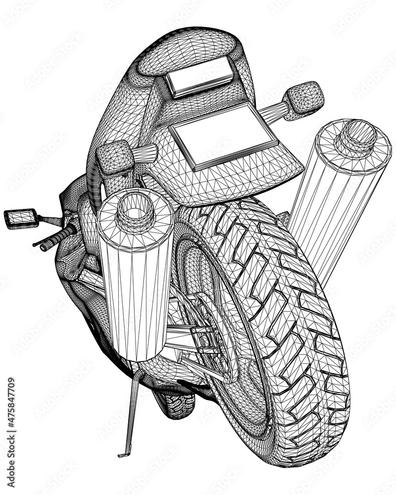 Wireframe of a sports motorcycle from black lines isolated on white ...