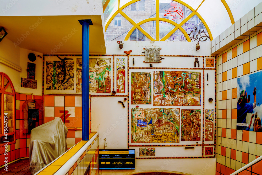 Haifa, Israel - june 09, 2021: In underground funicular railway ...