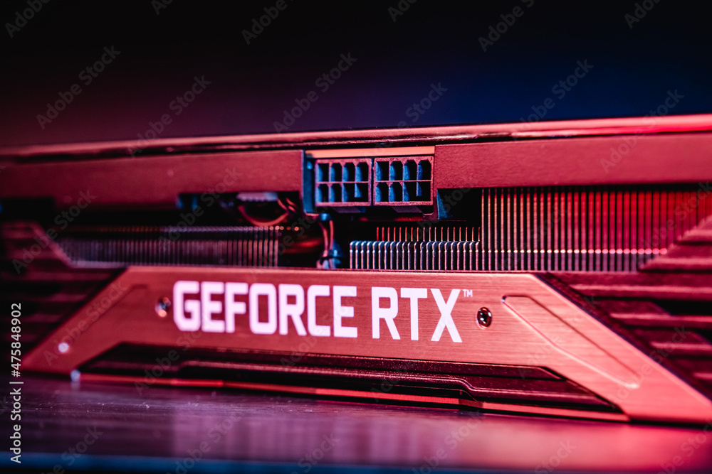 PNY Nvidia Geforce RTX 3070 Ti gaming graphics card, dark background ...