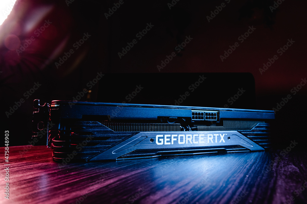 PNY Nvidia Geforce RTX 3070 Ti gaming graphics card, dark background ...