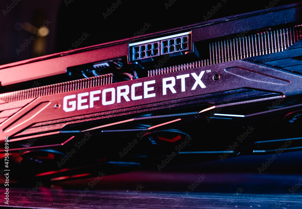 PNY Nvidia Geforce RTX 3070 Ti gaming graphics card, dark background ...