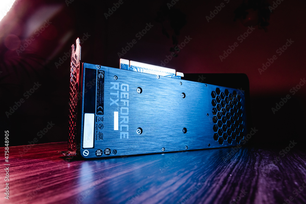 PNY Nvidia Geforce RTX 3070 Ti gaming graphics card, dark background ...