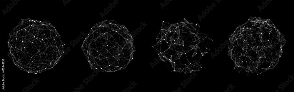 Set of abstract spheres from points and lines. Network connection ...