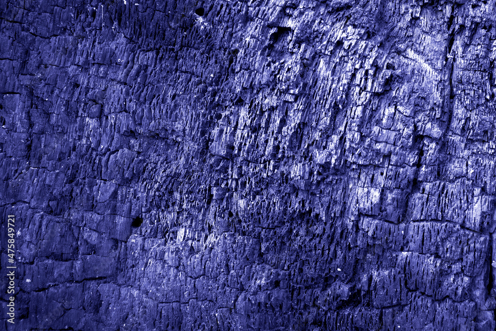 Burnt wood texture closeup. Toned in Very peri Color of the Year 2022 ...