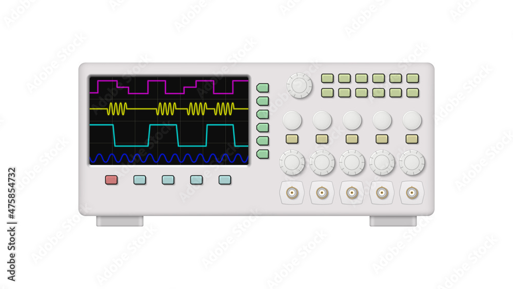 Realistic oscilloscope isolated on white background. Vector ...