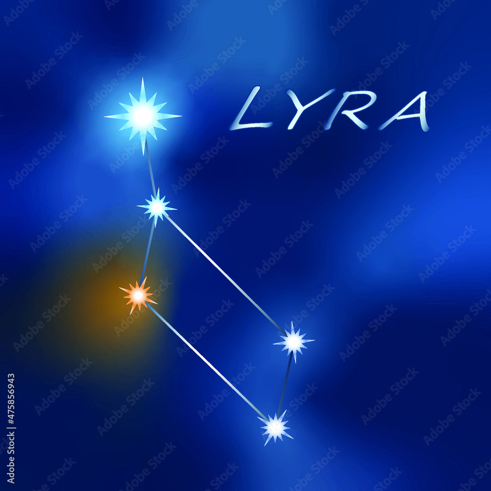 Lyra constellation astrology vector illustration. Stars in the blue night sky. Lyra ...
