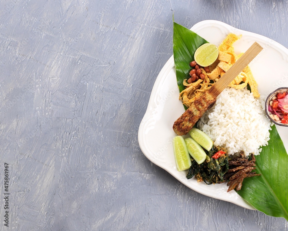 Popular Balinese Meal of Rice with Various Side Dish, Served Together ...