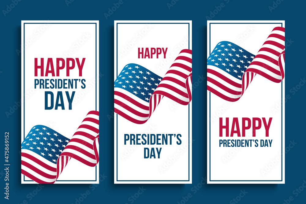 USA President's Day celebrate flyers with waving United States national ...