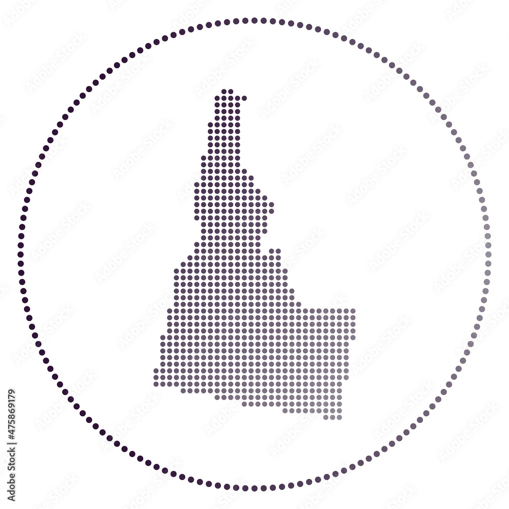 Idaho digital badge. Dotted style map of Idaho in circle. Tech icon of ...