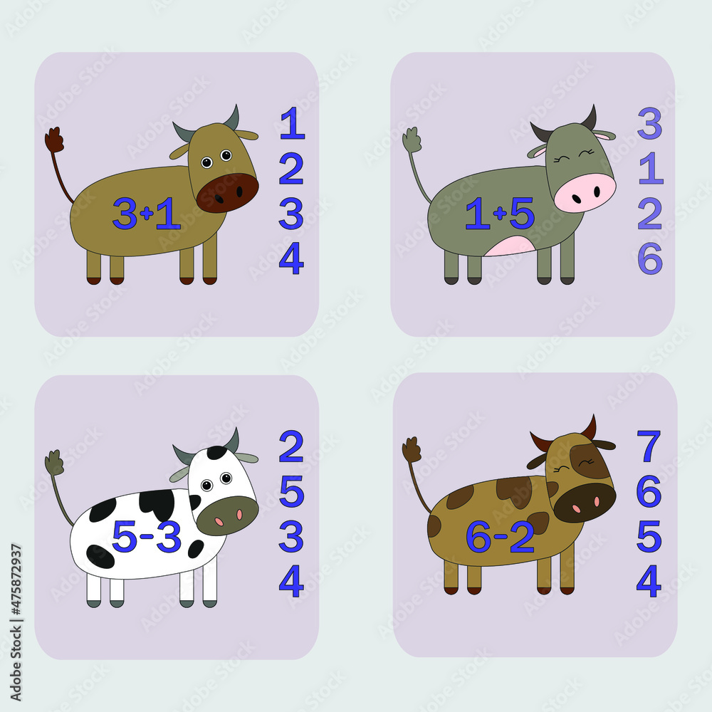 worksheet vector design, task to calculate the answer and connect to ...