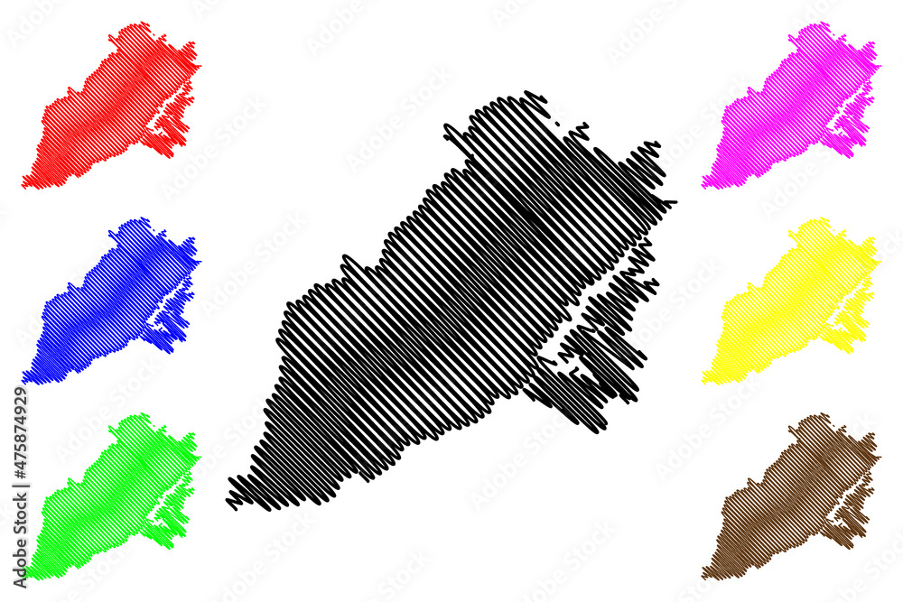 Malkangiri district (Odisha State, Republic of India) map vector illustration, scribble sketch ...