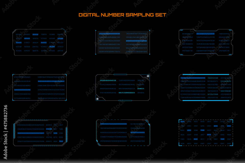 Futuristic Encoding Number Data Sampling Simulation Vector Set Hud Technology Encoding Display