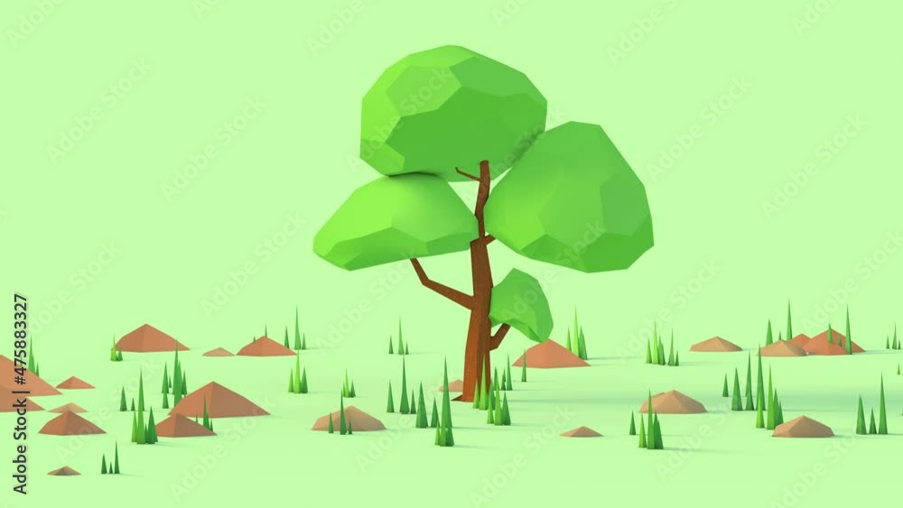 Minimalist Cartoon green tree moving animation loop. Low poly cartoon ...