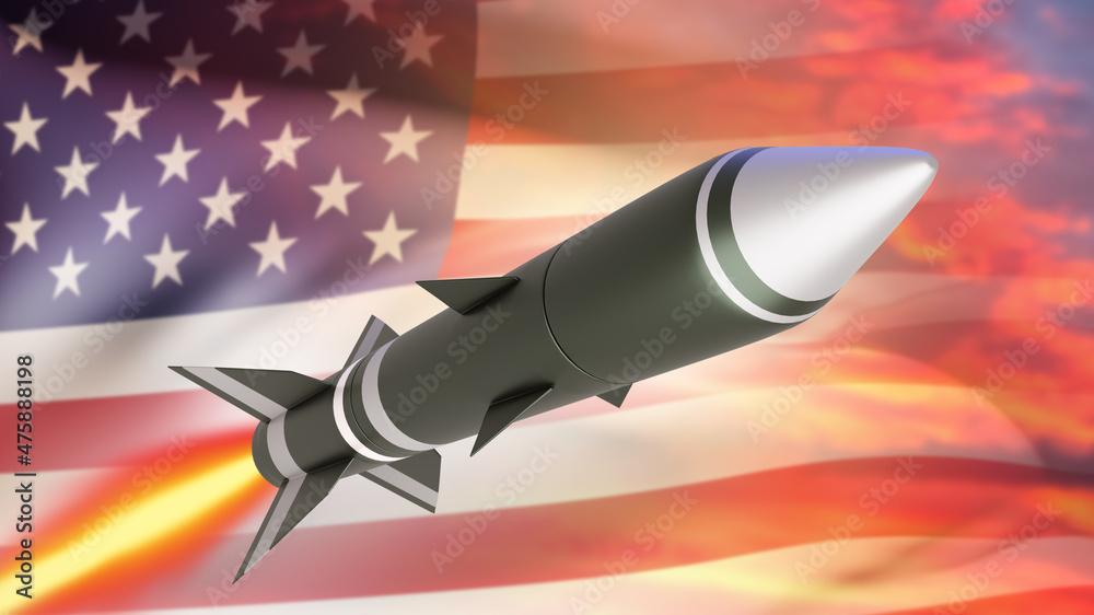 Air defense system of USA. Flying rocket symbolizes air defense system ...