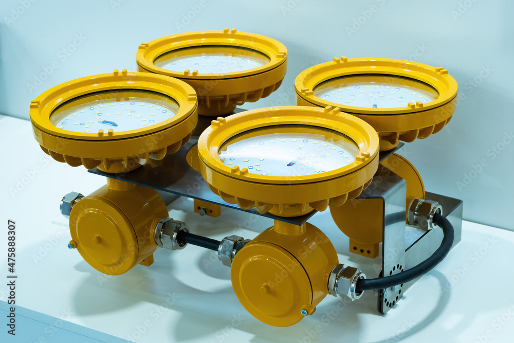 Explosion-proof lamp. Lighting system in metal case. Several explosion ...