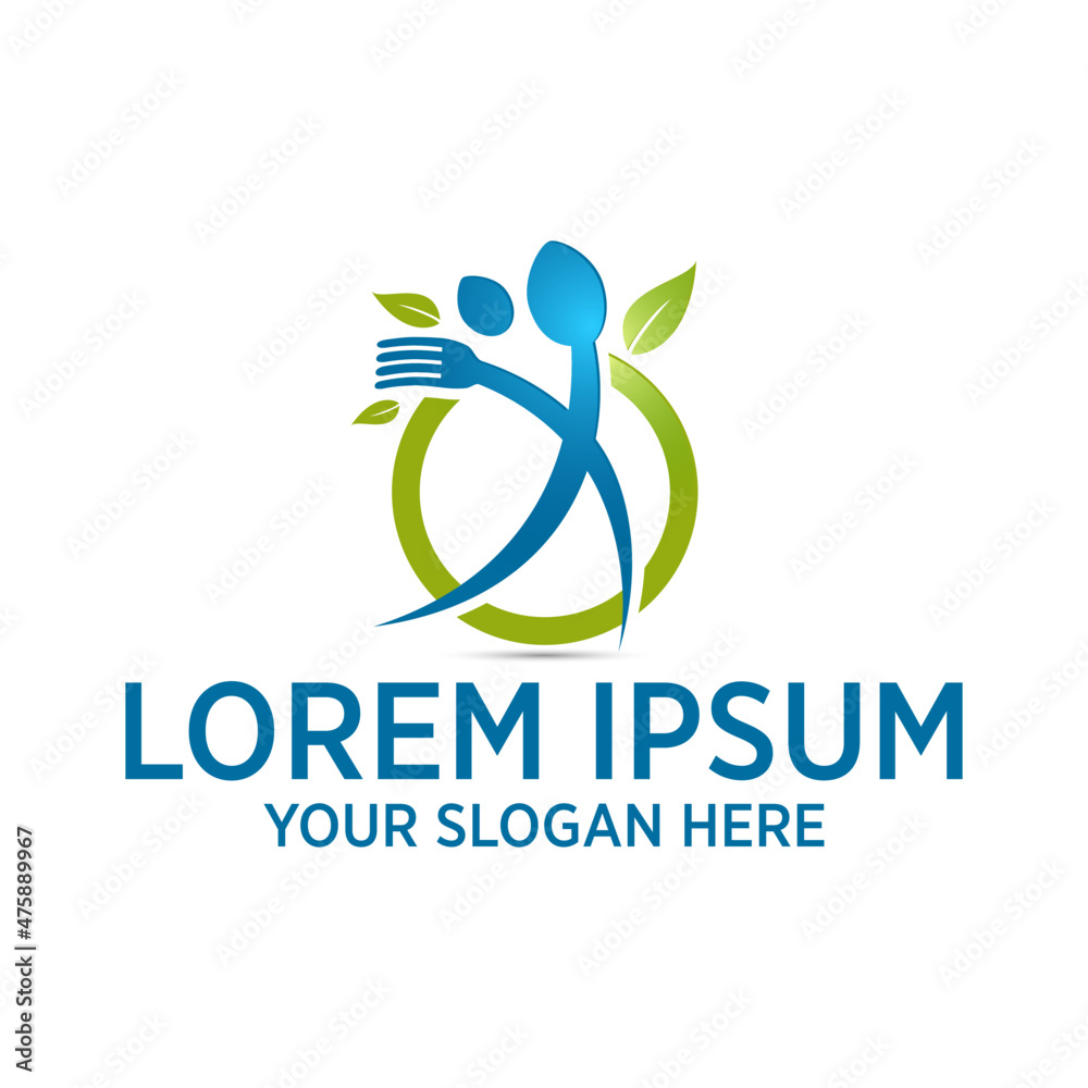 Fitness food and sports nutrition logo. Sport food or eating. Spoon and ...