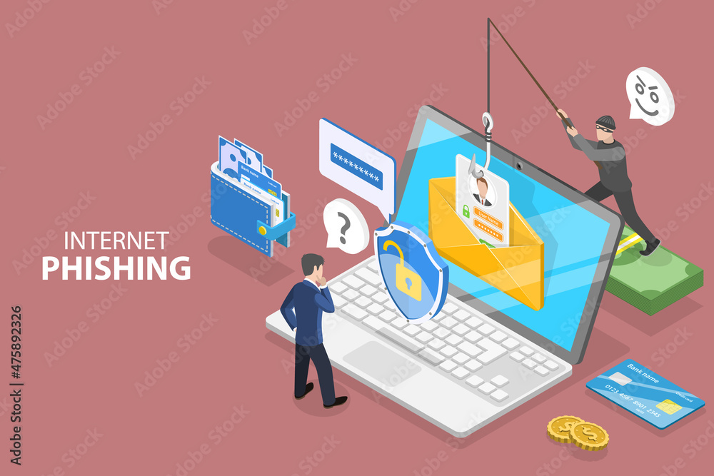 3D Isometric Flat Vector Conceptual Illustration of Internet Phishing ...