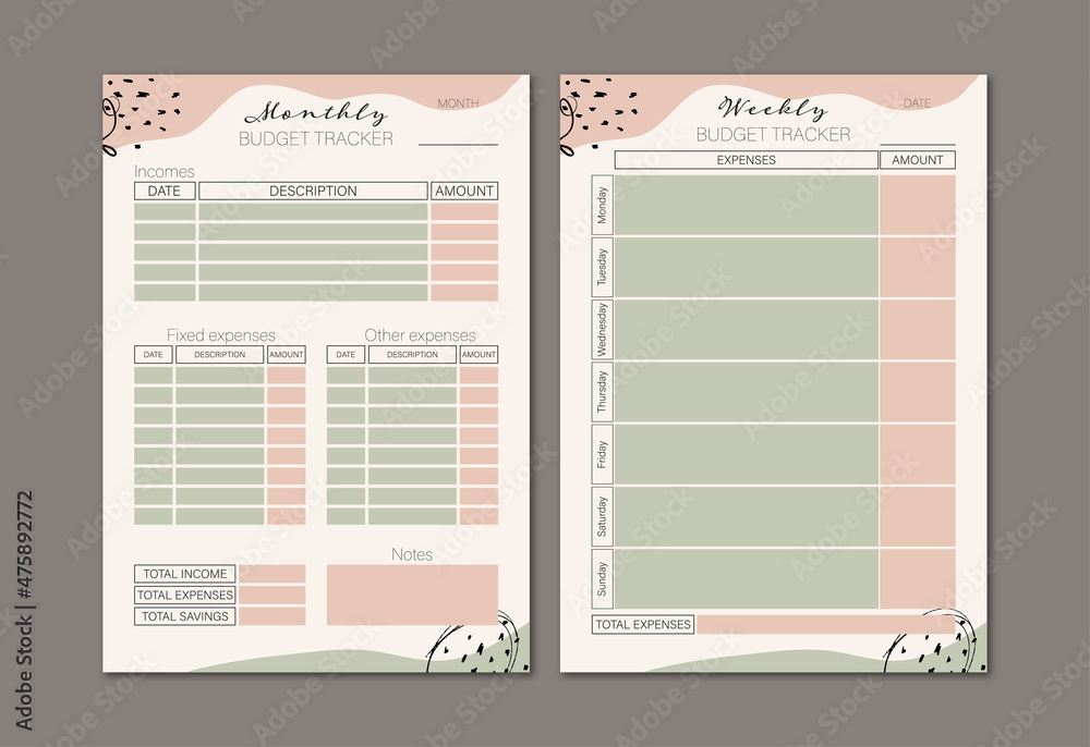 Monthly and weekly budget planner. Cute finance planner template with ...