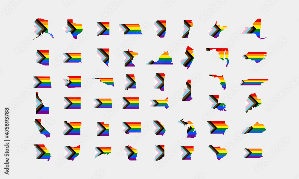 Vector set rainbow map of USA state in colors of LGBT — lesbian, gay ...