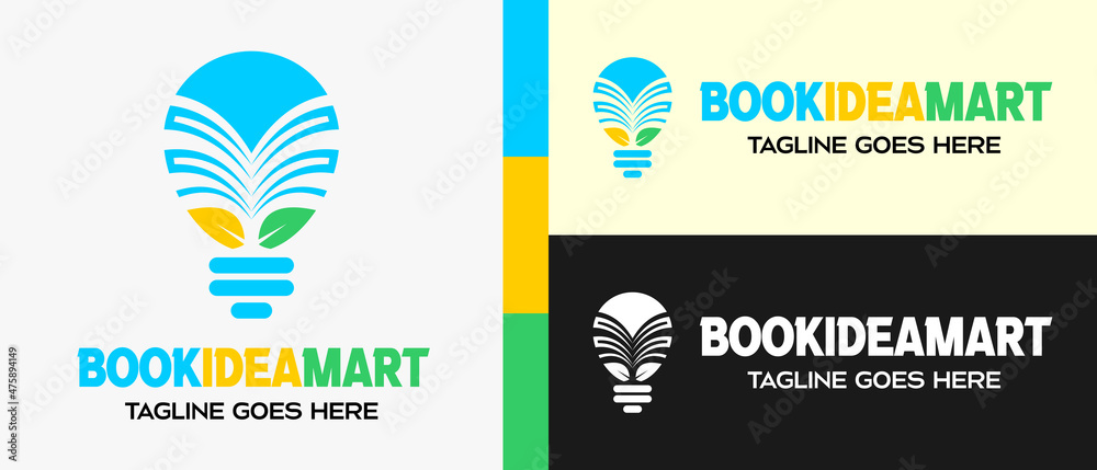 book and leaf logo design template in light bulb. logos for education ...
