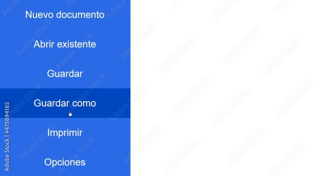 Spanish. Cursor Slides Over and Clicks Save As Title Document. Mouse Pointer on Device Computer ...