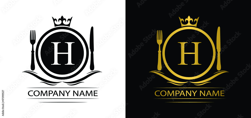 letter H restaurant logo template luxury royal food vector company ...