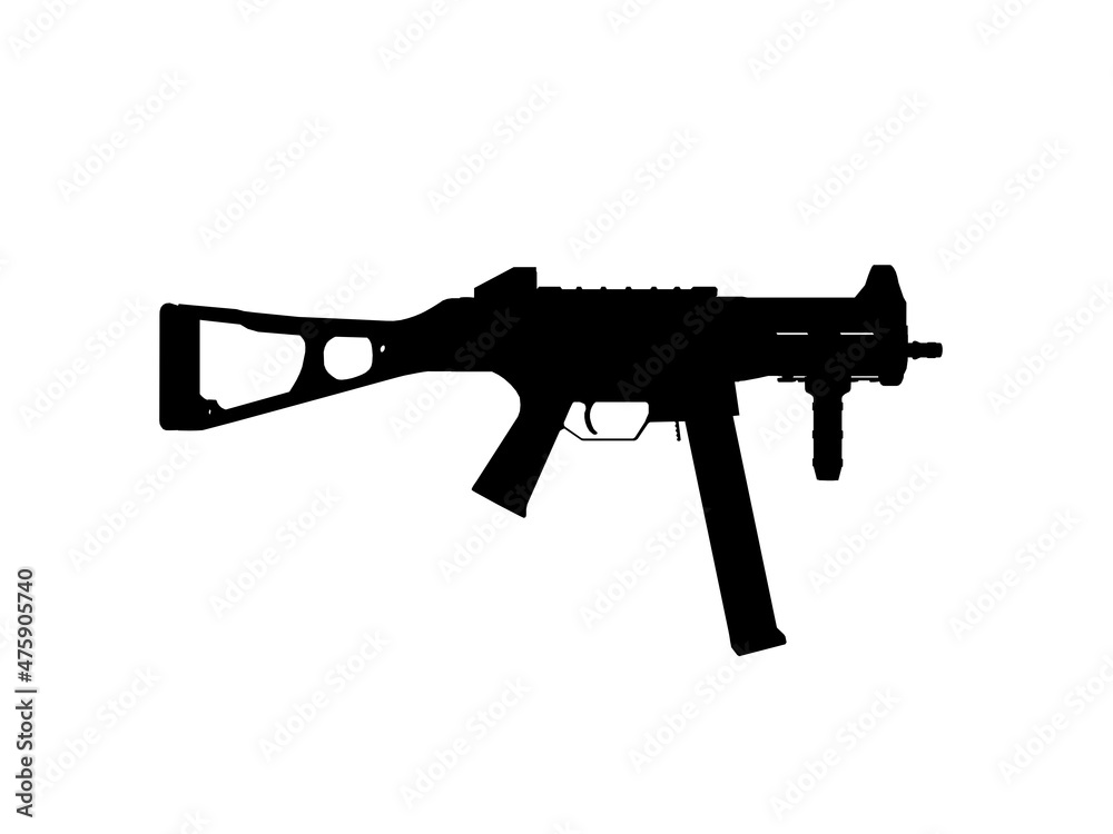 HK UMP. Submachine gun silhouette. Vector illustration. Stock ...