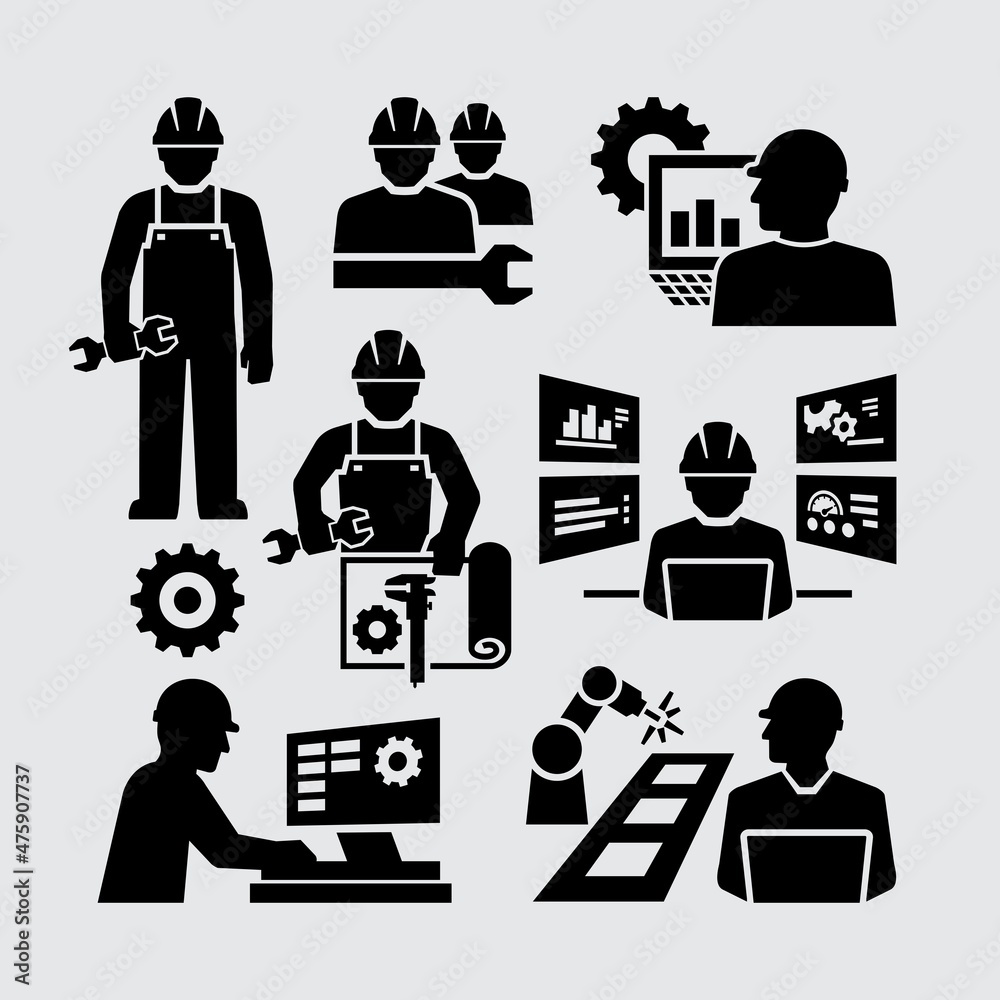 Engineering People Vector Icons Set Stock Vector | Adobe Stock
