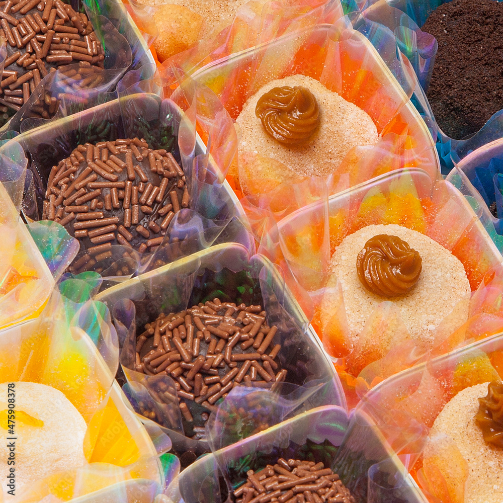 Brigadeiro. Typical Brazilian sweet. Many types of brigadiers together ...