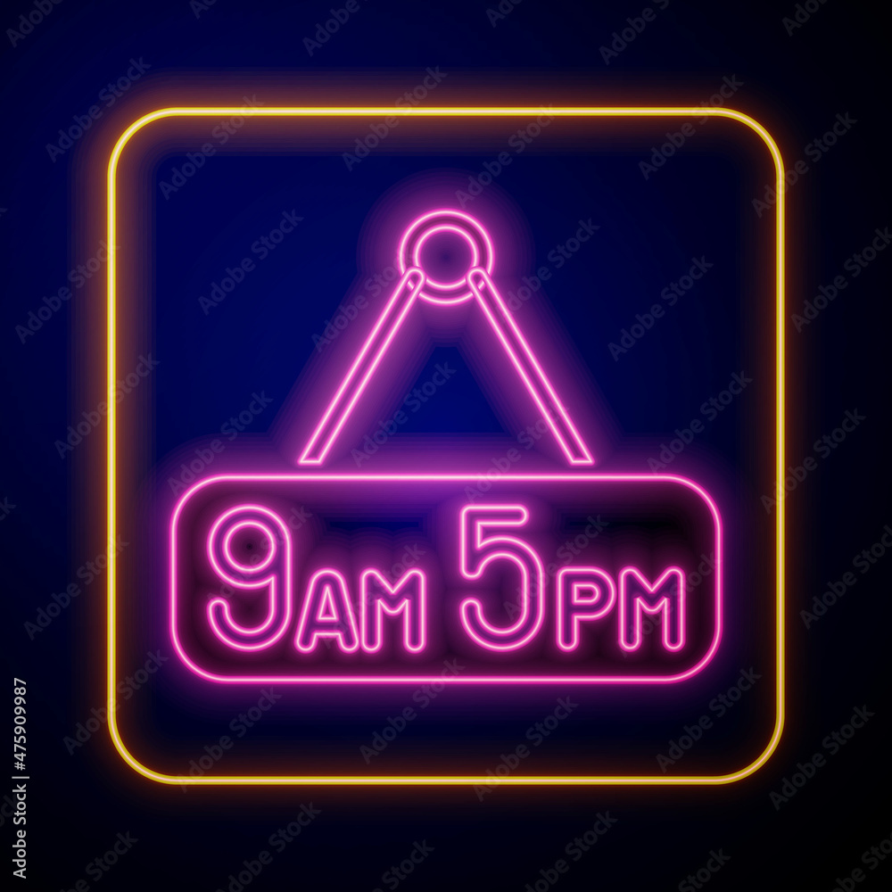 Glowing neon From 9 to 5 job icon isolated on black background. Concept ...