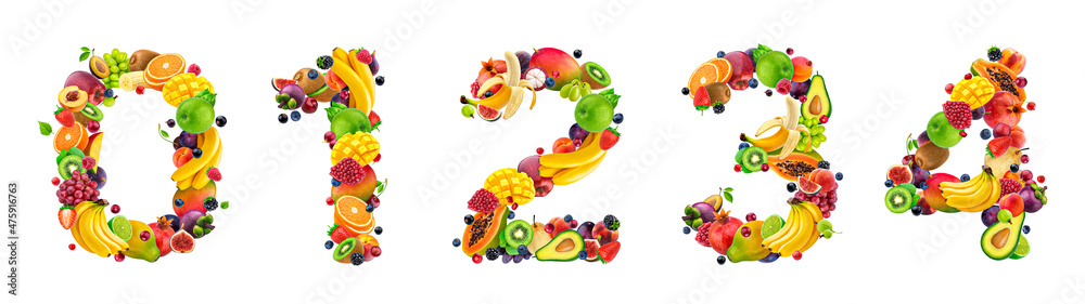 Food font. Numbers made of fruits and berries Stock Photo | Adobe Stock