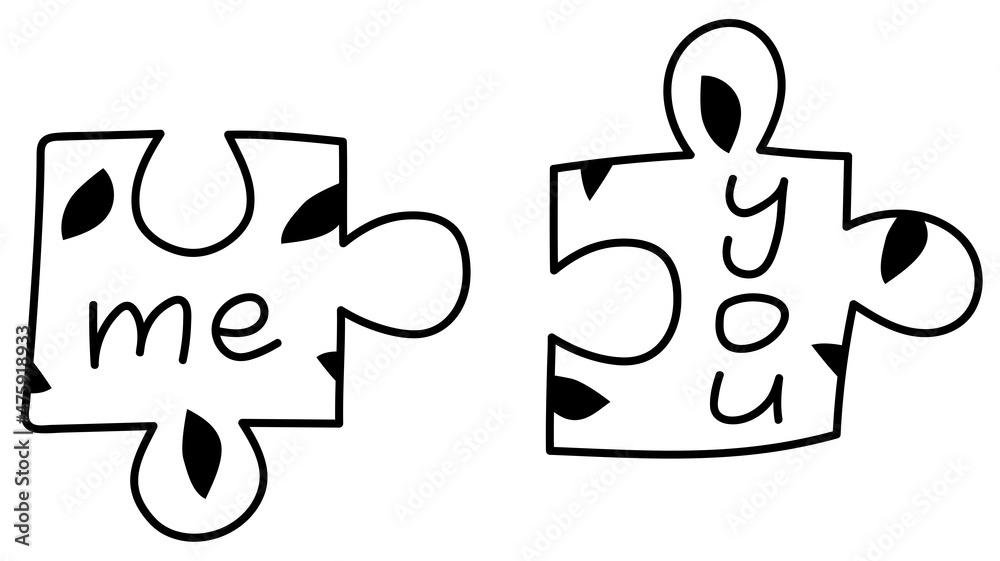 Hand drawn cartoon illustration of outline puzzle pieces that fit each ...