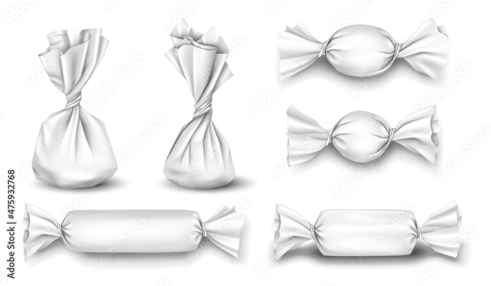 Candies packages realistic set. Sweet food packaging blank white ...