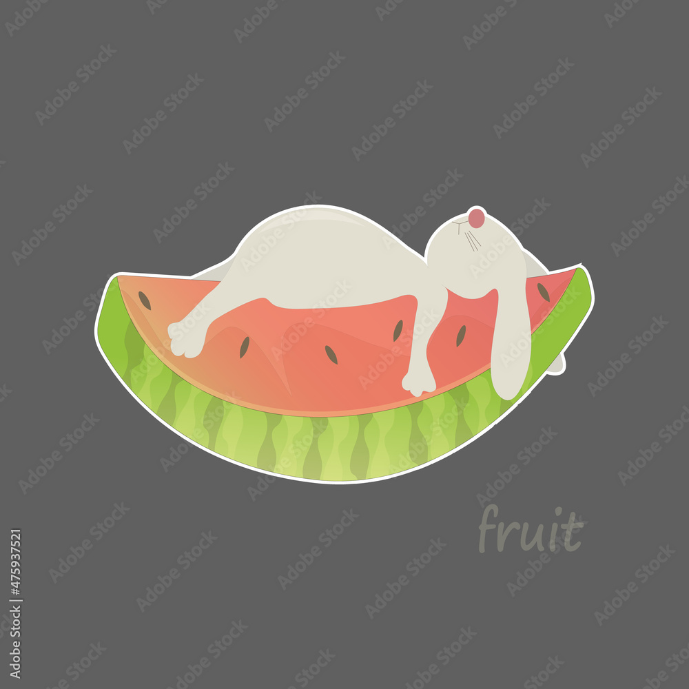 rabbit and watermelon Stock Vector | Adobe Stock